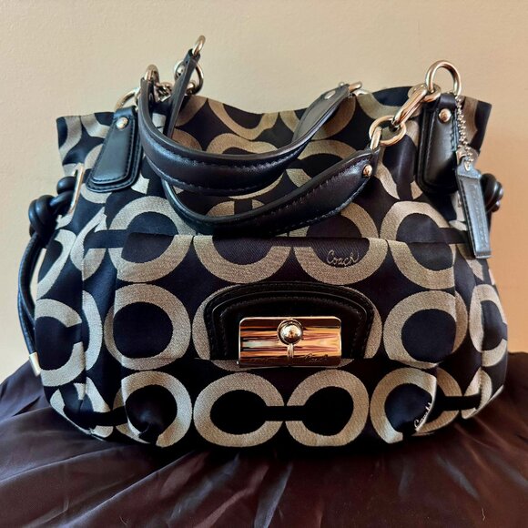 Coach | Bags | Coach Optic Signature Satchel Black Gray Silver Unique ...